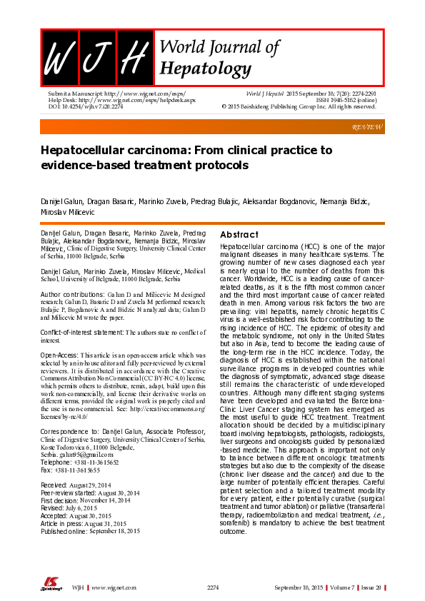 (PDF) Hepatocellular carcinoma: From clinical practice to evidence-based treatment protocols