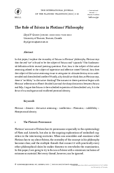 (PDF) The Role of διάνοια in Plotinus' Philosophy