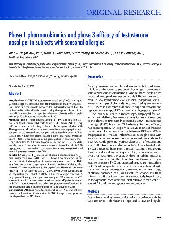 (PDF) Phase 1 pharmacokinetics and phase 3 efficacy of testosterone ...