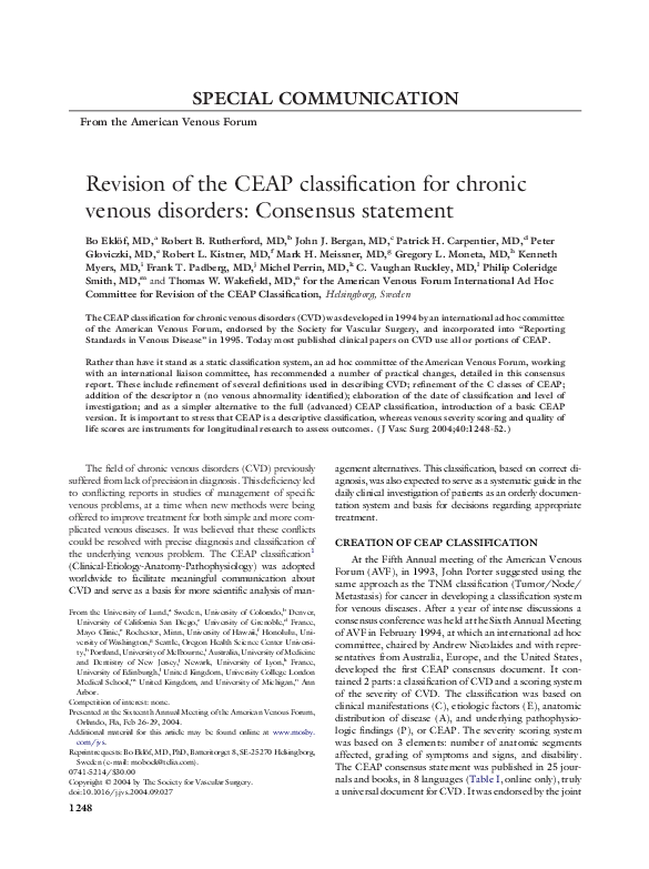(PDF) Revision of the CEAP classification for chronic venous disorders ...