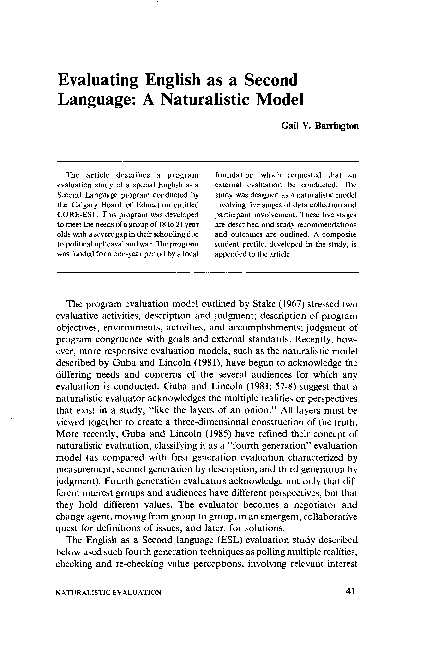 (PDF) Evaluating English as a Second Language: A Naturalistic Model