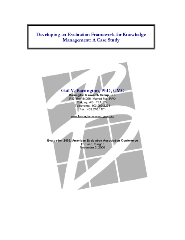 (PDF) Developing an Evaluation Framework for Knowledge Management: A ...