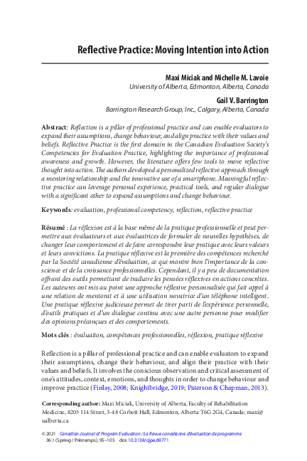 (PDF) Reflective Practice: Moving Intention into Action