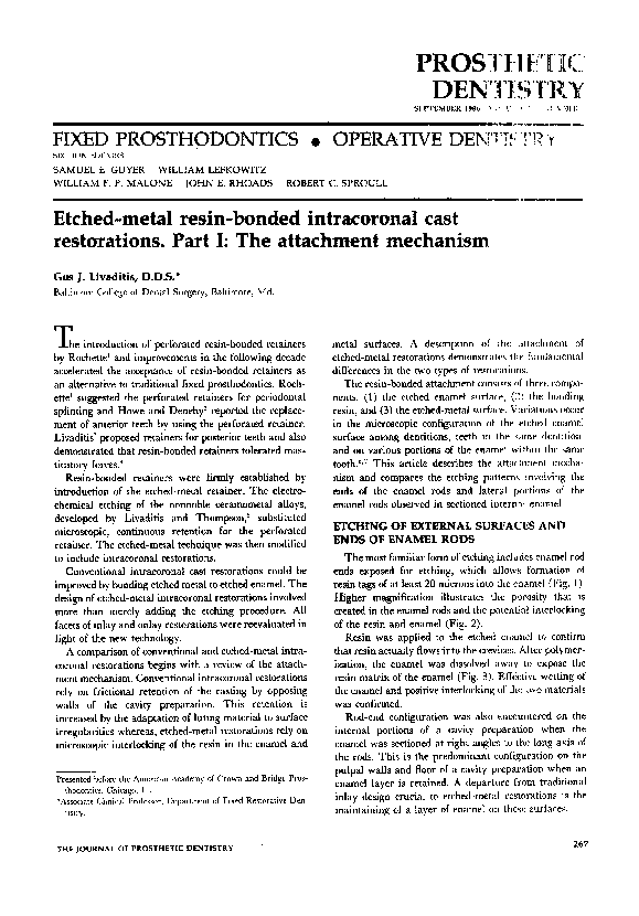 (PDF) Etched-metal resin-bonded intracoronal cast restorations. Part I ...