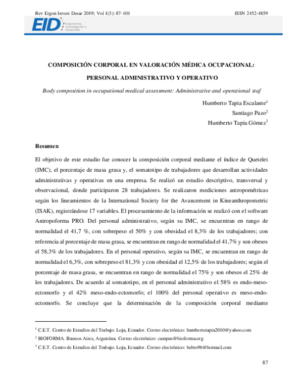 (PDF) COMPOSICIÓN CORPORAL EN VALORACIÓN MÉDICA OCUPACIONAL