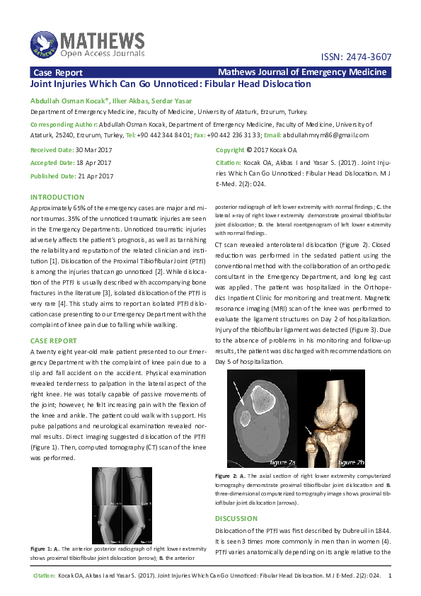 (PDF) Isolated Proximal Tibiofibular Joint Dislocation