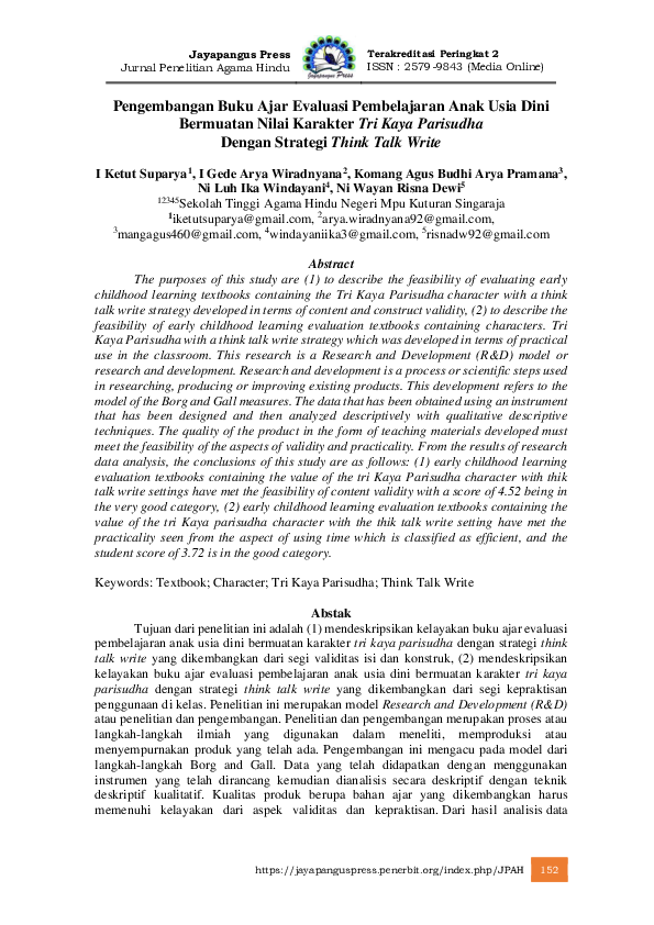 (PDF) Pengembangan Buku Ajar Evaluasi Pembelajaran Anak Usia Dini Bermuatan Nilai Karakter Tri ...