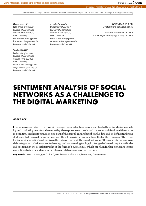 Pdf Sentiment Analysis Of Social Networks As A Challenge To The