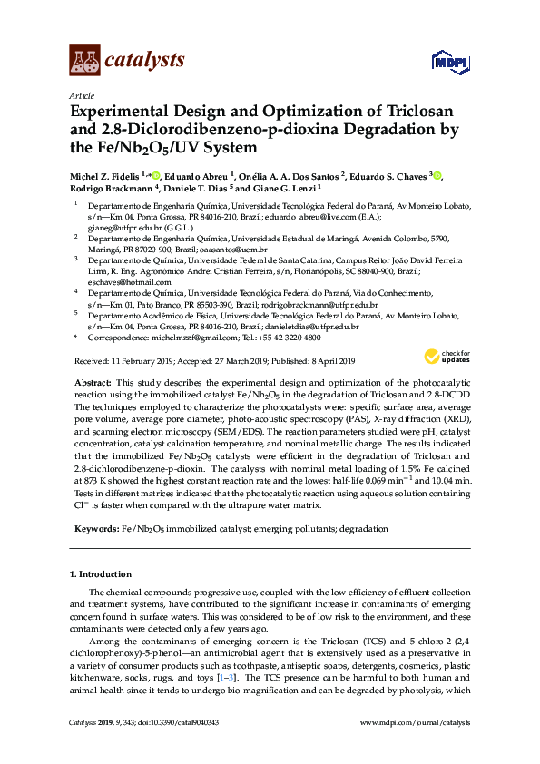(PDF) Experimental Design and Optimization of Triclosan and 2.8-Diclorodibenzeno-p-dioxina ...
