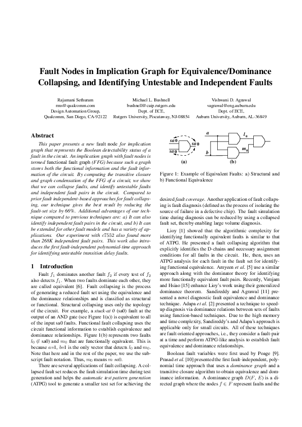 (PDF) Fault Nodes in Implication Graph for Equivalence/Dominance Collapsing, and Identifying ...