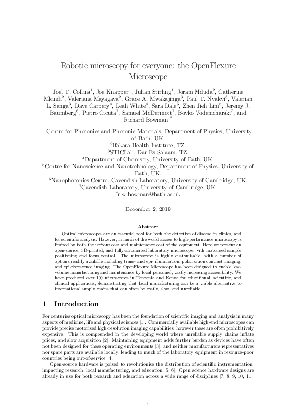 (PDF) Robotic microscopy for everyone: the OpenFlexure Microscope