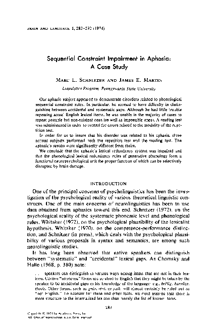 (PDF) Sequential constraint impairment in aphasia: A case study | Marc Schnitzer - Academia.edu