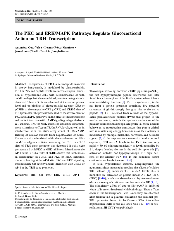 (PDF) The PKC and ERK/MAPK Pathways Regulate Glucocorticoid Action on ...