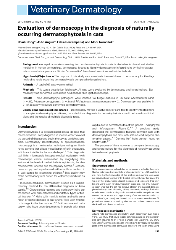 (PDF) Evaluation of dermoscopy in the diagnosis of naturally occurring ...