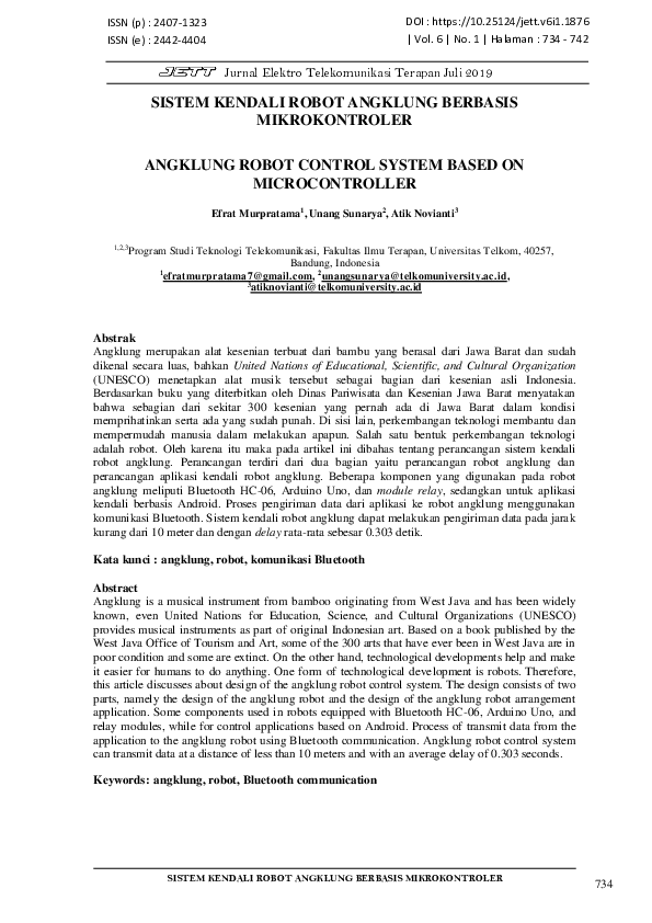 (PDF) Angklung Robot Control System Based on Microcontroller