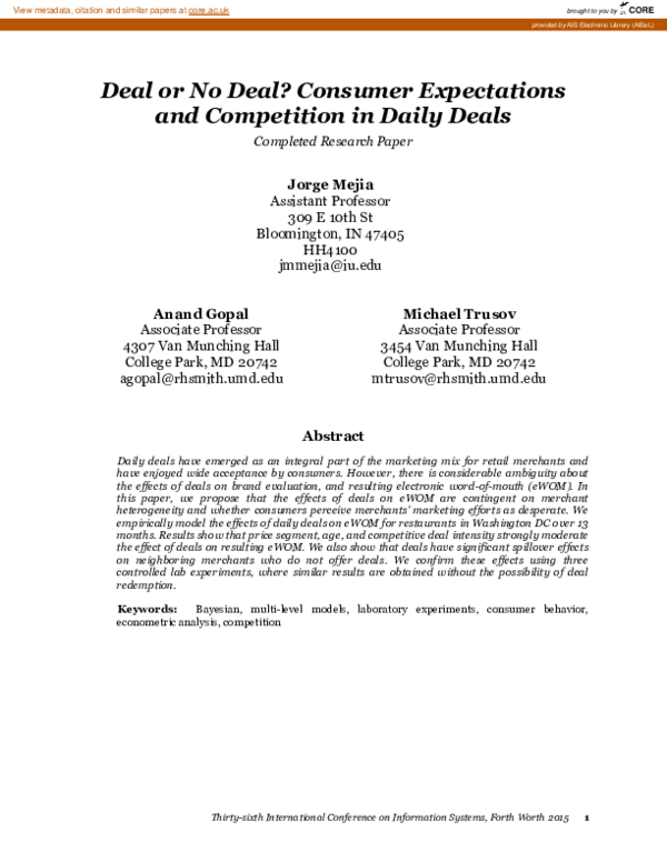 (PDF) Deal or No Deal? Consumer Expectations and Competition in Daily Deals