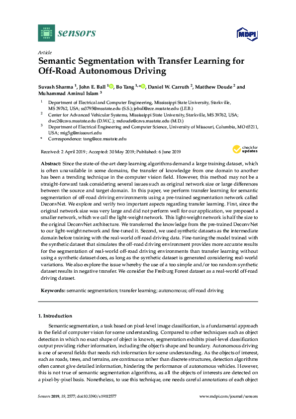 (PDF) Semantic Segmentation with Transfer Learning for Off-Road ...