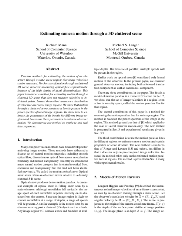 (PDF) Estimating Camera Motion through a 3D Cluttered Scene | Michael Langer - Academia.edu