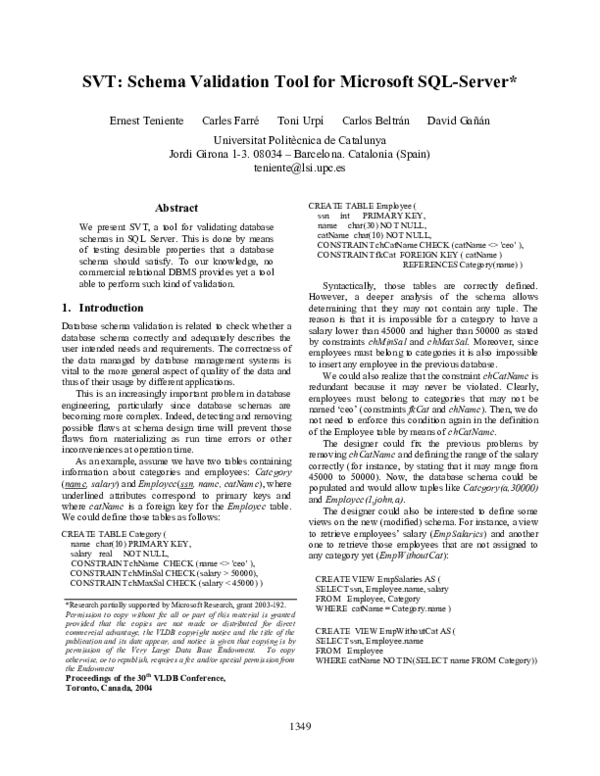 (PDF) SVT1Schema Validation Tool for Microsoft SQL-Server