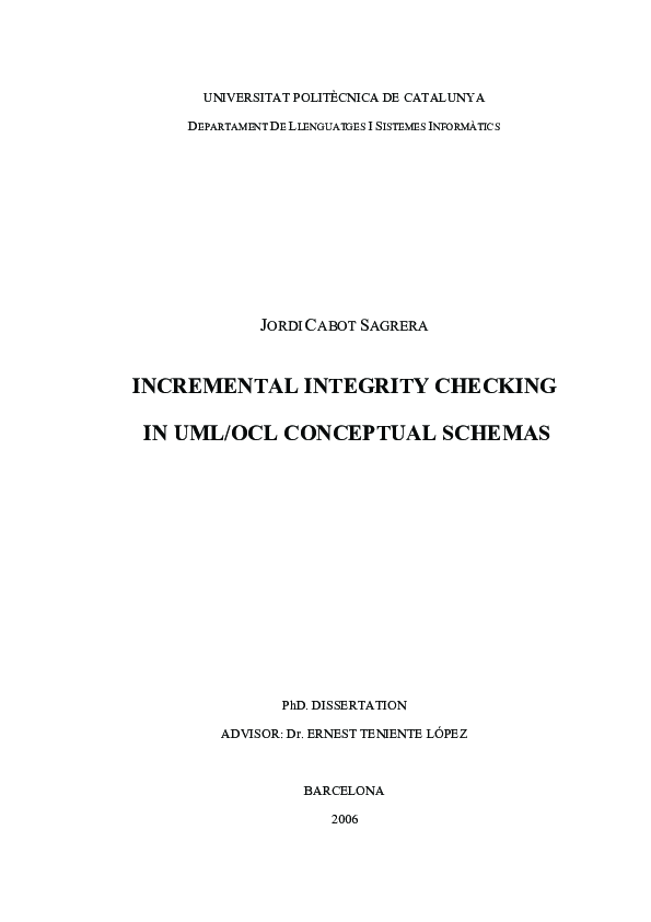 Pdf Incremental Integrity Checking Of Uml Ocl Conceptual Schemas E