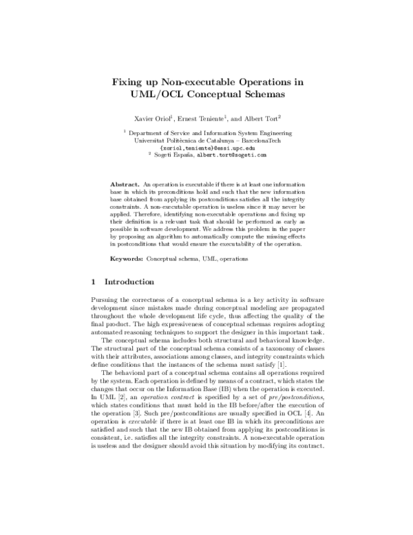 Pdf Fixing Up Non Executable Operations In Umlocl Conceptual Schemas E Teniente 