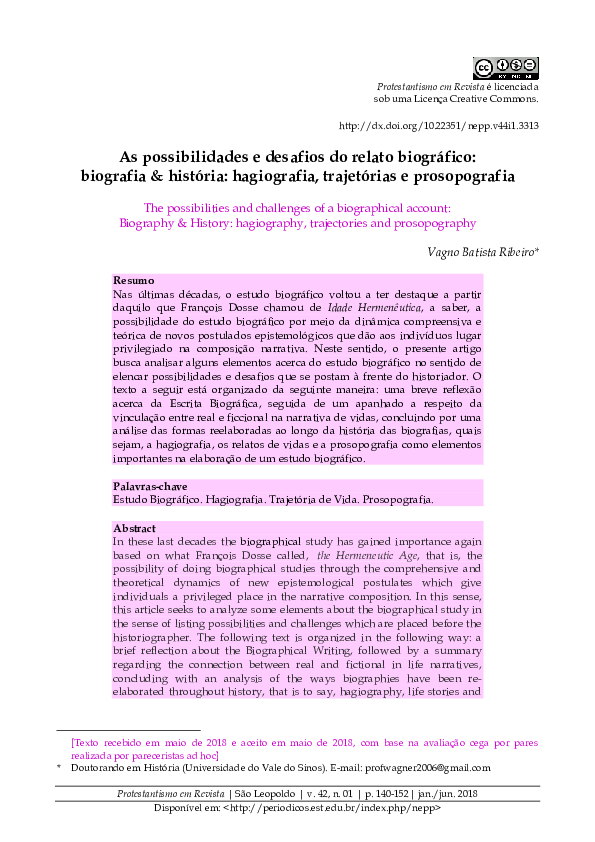 (PDF) As possibilidades e desafios do relato biográfico: biografia ...