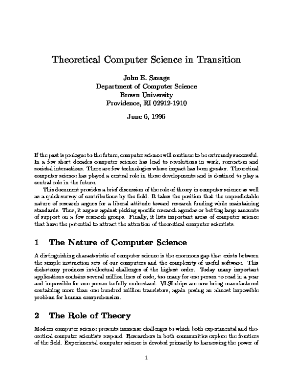(PDF) Theoretical Computer Science in Transition