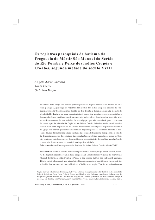 (PDF) Os registros paroquiais de batismo da Freguesia do Mártir São ...