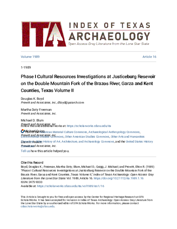 (PDF) Phase I Cultural Resources Investigations at Justiceburg Resevoir ...