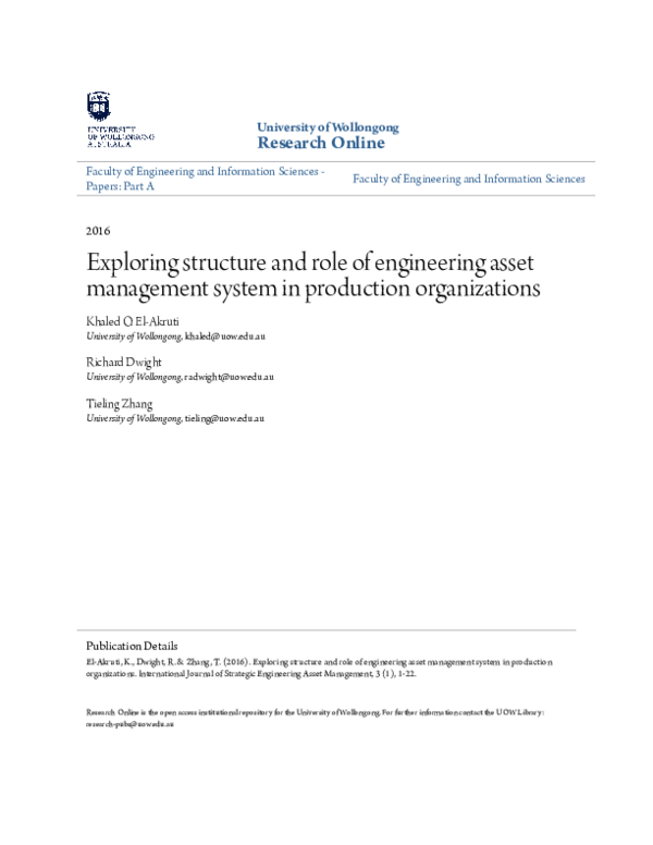 (PDF) Exploring structure and role of engineering asset management ...