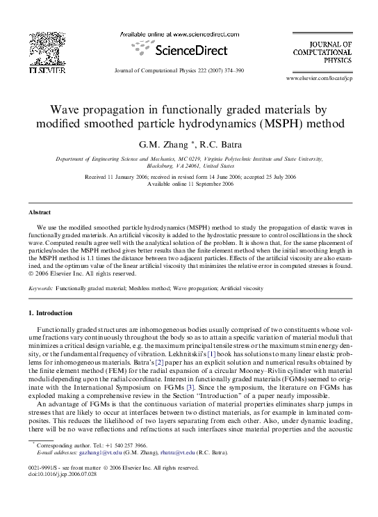 (PDF) Wave propagation in functionally graded materials by modified smoothed particle ...