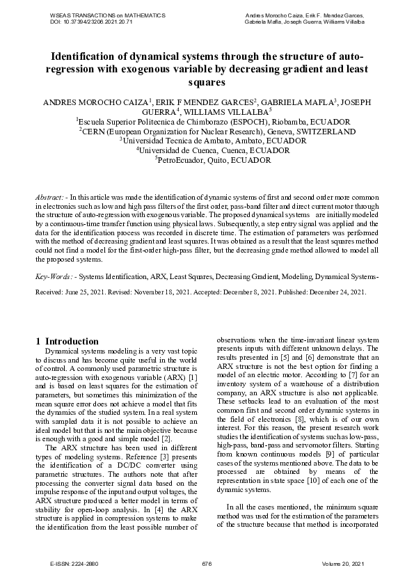 (PDF) Identification of Dynamical Systems Through the Structure of Auto-regression With ...