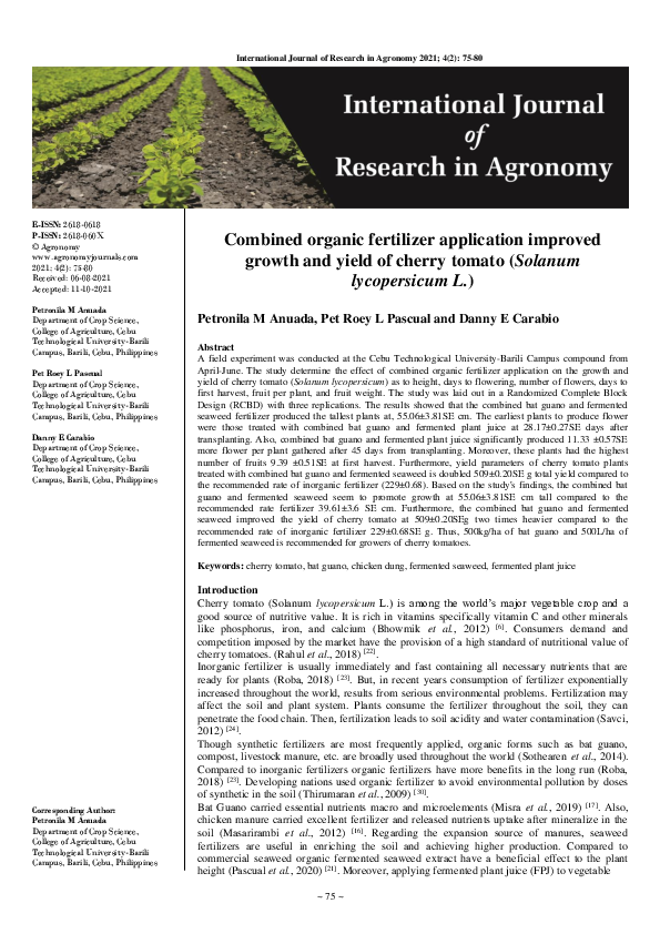 (PDF) Combined organic fertilizer application improved growth and yield of cherry tomato ...