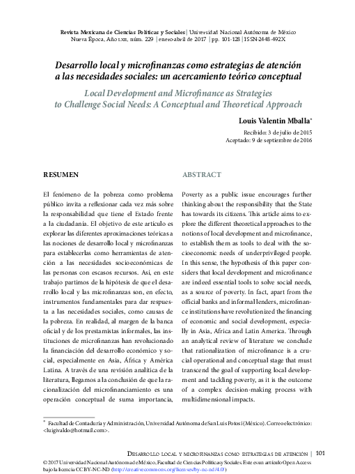 (PDF) Desarrollo Local y Microfinanzas como Estrategias de Atención a las necesidades Sociales ...
