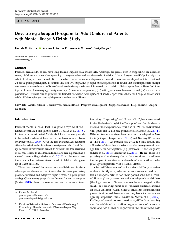 (PDF) Developing a Support Program for Adult Children of Parents with ...