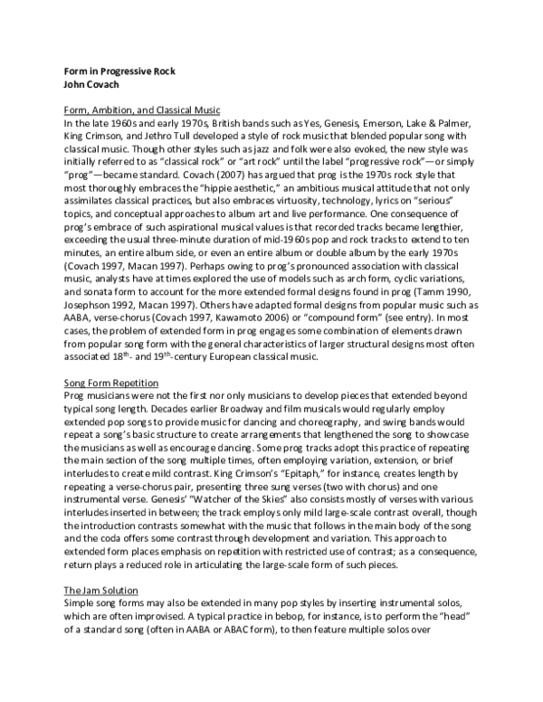 (PDF) Form in Progressive Rock, Bloomsbury Encyclopedia of Popular ...