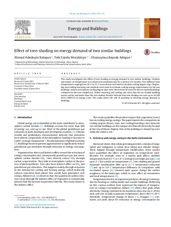 (PDF) Effect of tree-shading on energy demand of two similar buildings