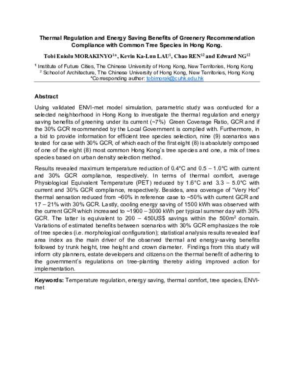 (PDF) Thermal Regulation and Energy Saving Benefits of Greenery ...