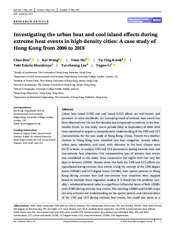 Investigating the urban heat and cool island effects during extreme ...