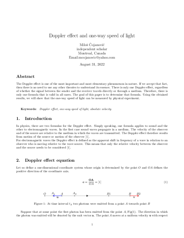 (PDF) Doppler effect and one-way speed of light | Miloš Čojanović ...