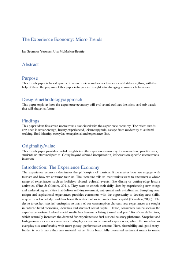 (PDF) The experience economy: micro trends