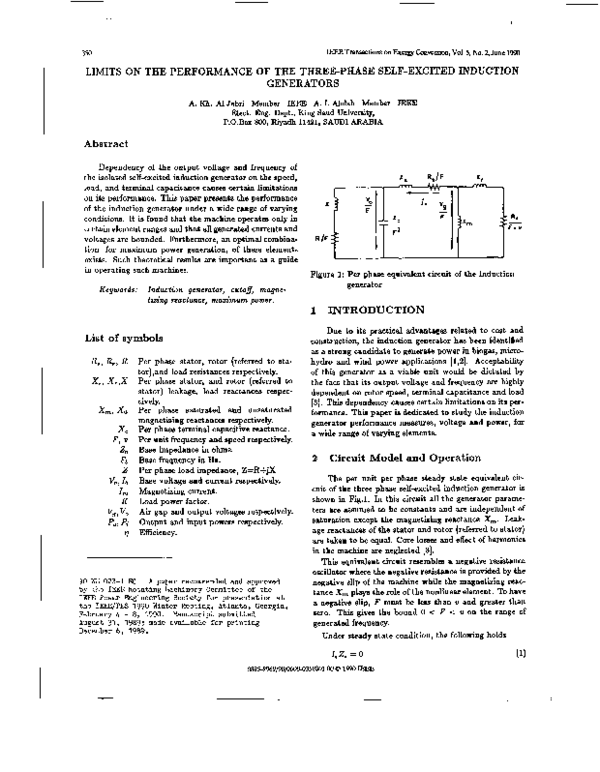 Pdf Limits On The Performance Of The Three Phase Self Excited Induction Generators