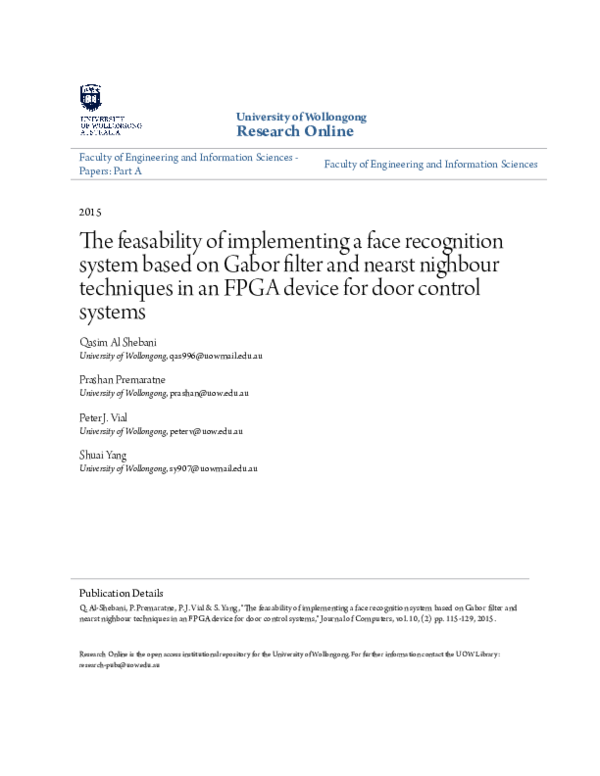 Pdf The Feasibility Of Implementing A Face Recognition System Based