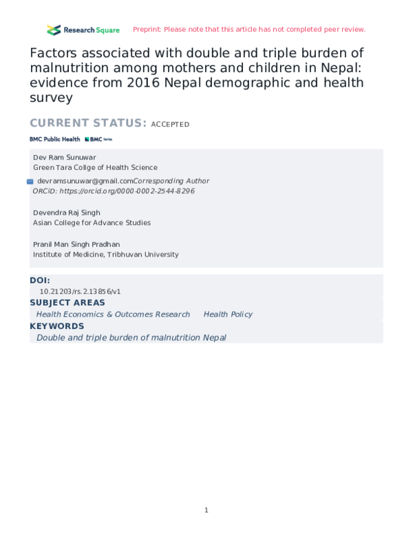 (PDF) Factors associated with double and triple burden of malnutrition ...
