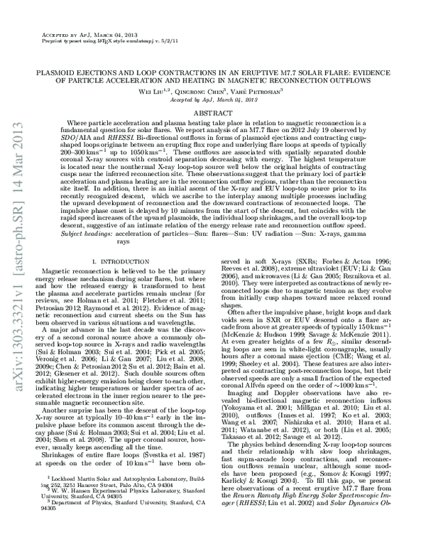 (PDF) Plasmoid Ejections and Loop Contractions in an Eruptive M7.7 ...
