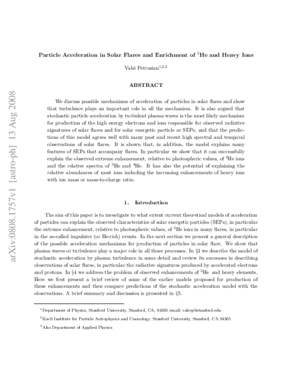 (PDF) Particle Acceleration in Solar Flares and Enrichment of 3He and Heavy Ions | Vahe ...