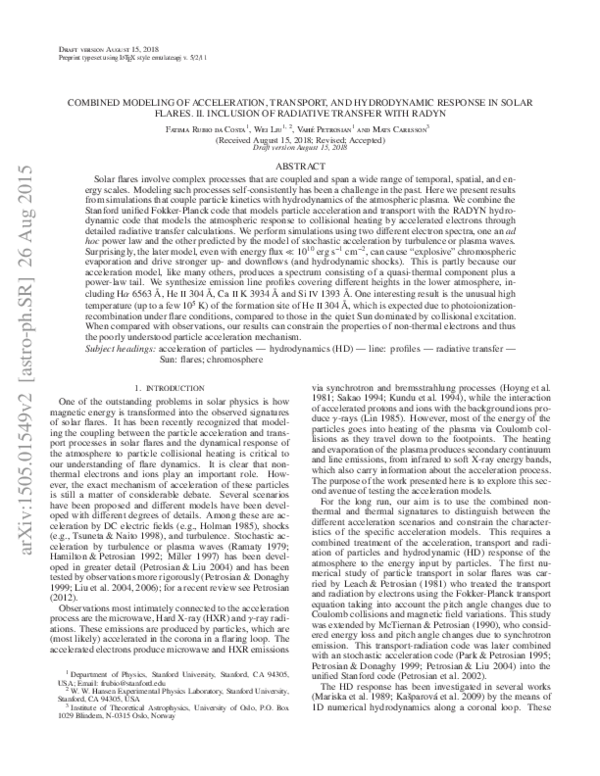 (PDF) Combined Modeling of Acceleration, Transport, and Hydrodynamic ...