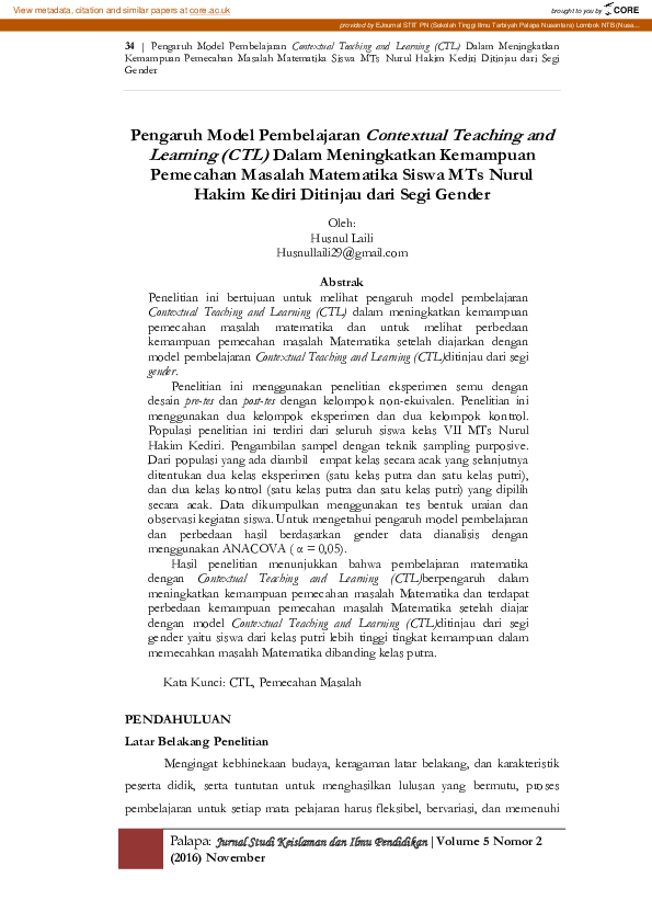 (PDF) Pengaruh Model Pembelajaran Contextual Teaching and Learning (CTL) dalam Meningkatkan ...