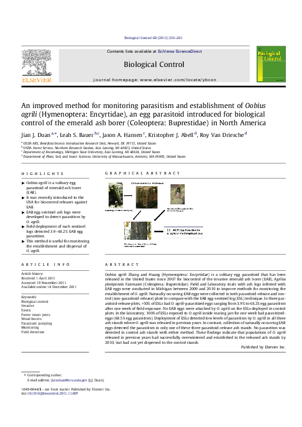 (PDF) An improved method for monitoring parasitism and establishment of ...