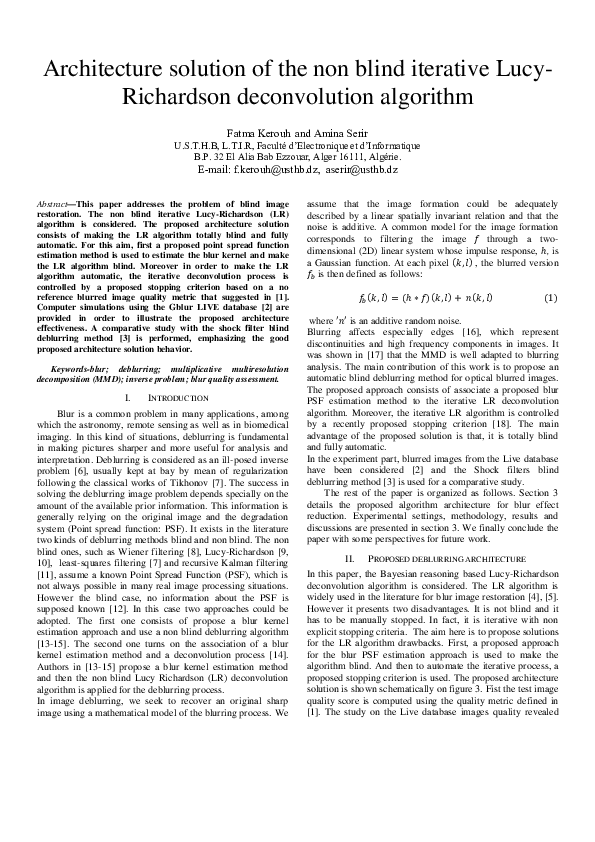 Architecture Solution Of The Non Blind Iterative Lucy Richardson